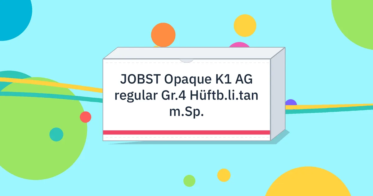 Symbolbild: Packung mit der Aufschrift JOBST Opaque K1 AG regular Gr.4 Hüftb.li.tan m.Sp. (PZN 16272597) – Verfügbarkeit und Bezug in Apotheken in Frankfurt am Main
