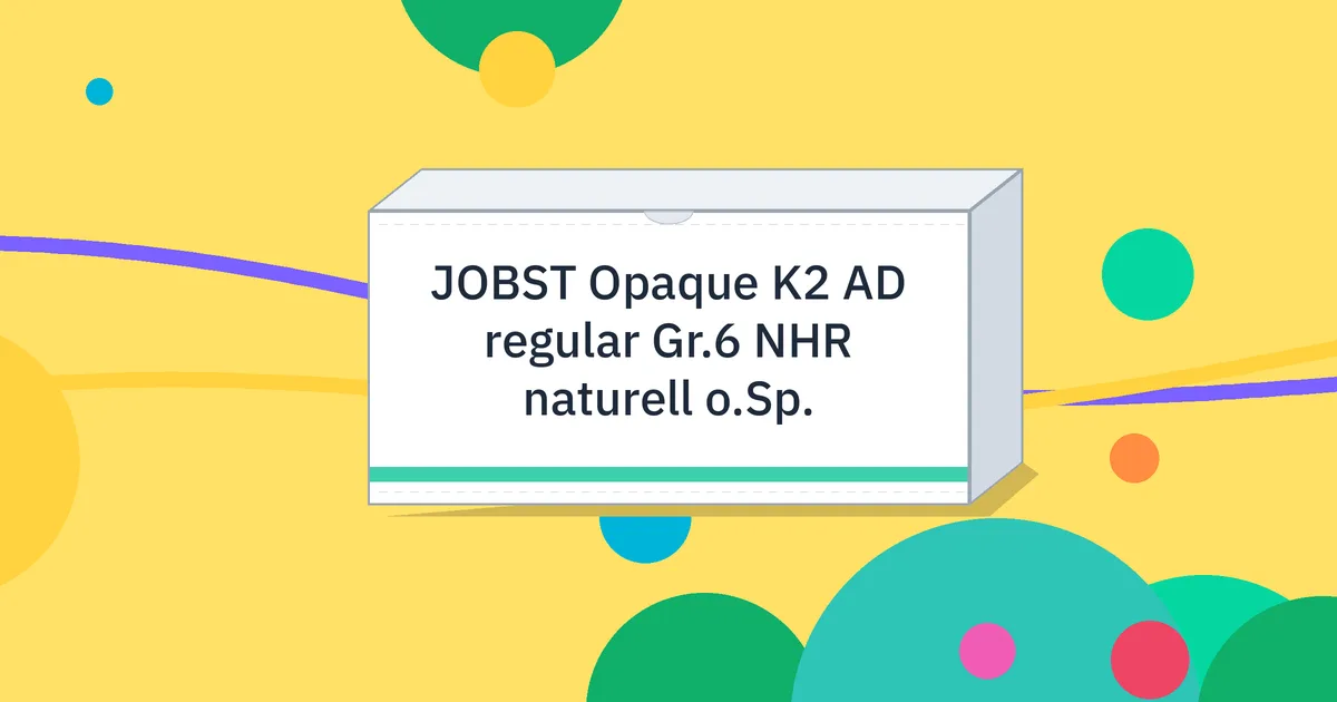 Symbolbild: Packung mit der Aufschrift JOBST Opaque K2 AD regular Gr.6 NHR naturell o.Sp. (PZN 13111505) – Verfügbarkeit und Bezug in Apotheken in Frankfurt am Main