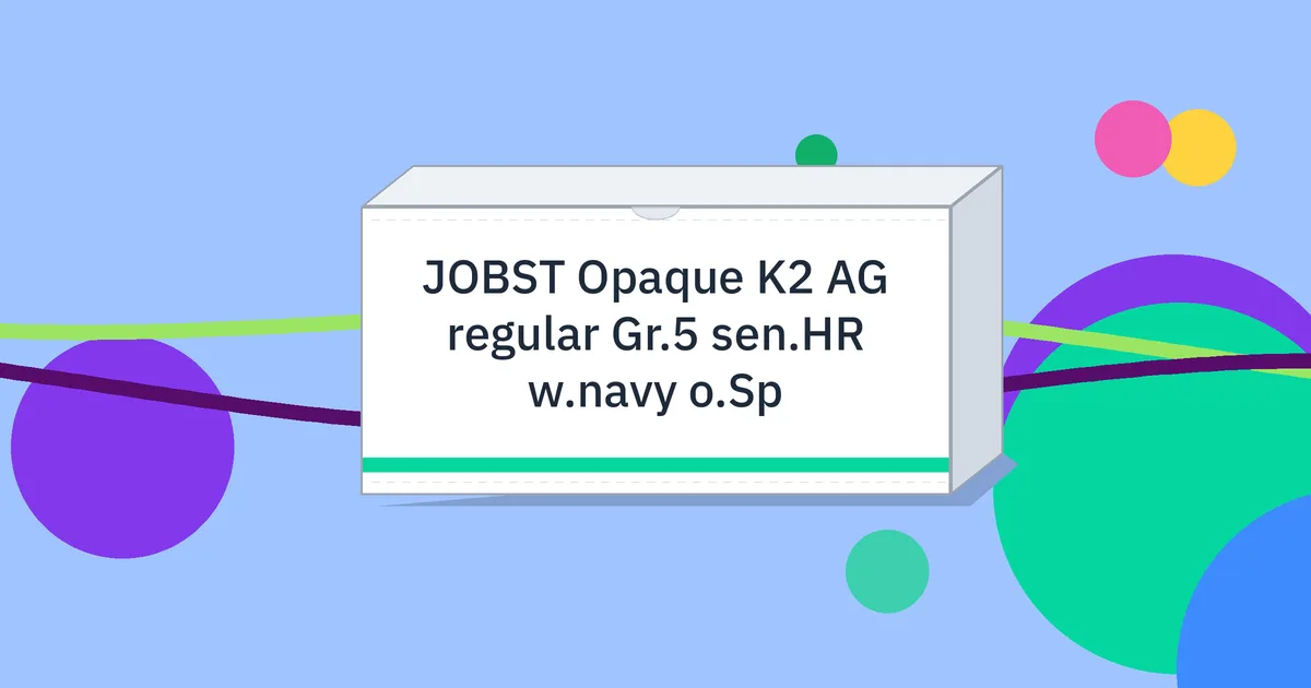 Symbolbild: Packung mit der Aufschrift JOBST Opaque K2 AG regular Gr.5 sen.HR w.navy o.Sp (PZN 13112953) – Verfügbarkeit und Bezug in Apotheken in Frankfurt am Main