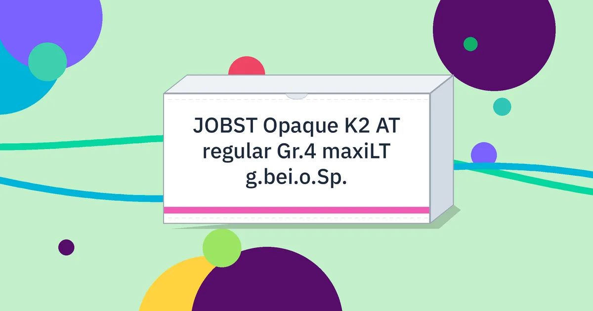 Symbolbild: Packung mit der Aufschrift JOBST Opaque K2 AT regular Gr.4 maxiLT g.bei.o.Sp. (PZN 16289310) – Verfügbarkeit und Bezug in Apotheken in Frankfurt am Main
