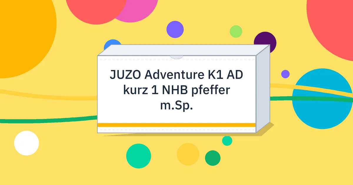 Symbolbild: Packung mit der Aufschrift JUZO Adventure K1 AD kurz 1 NHB pfeffer m.Sp. (PZN 14974993) – Verfügbarkeit und Bezug in Apotheken in Frankfurt am Main
