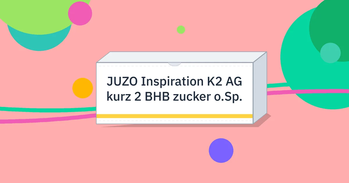 Symbolbild: Packung mit der Aufschrift JUZO Inspiration K2 AG kurz 2 BHB zucker o.Sp. (PZN 14834536) – Verfügbarkeit und Bezug in Apotheken in Frankfurt am Main