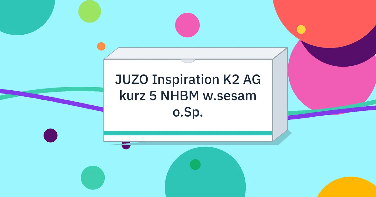 Symbolbild: Packung mit der Aufschrift JUZO Inspiration K2 AG kurz 5 NHBM w.sesam o.Sp. (PZN 14950030) – Verfügbarkeit und Bezug in Apotheken in Frankfurt am Main