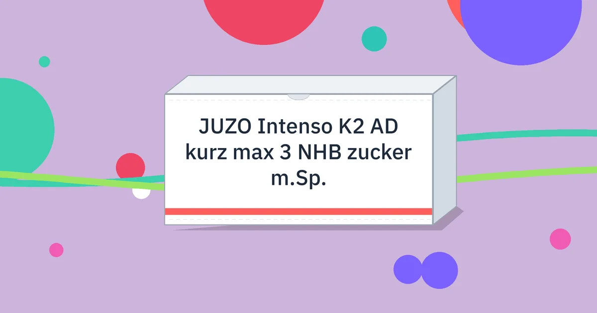 Symbolbild: Packung mit der Aufschrift JUZO Intenso K2 AD kurz max 3 NHB zucker m.Sp. (PZN 18611945) – Verfügbarkeit und Bezug in Apotheken in Frankfurt am Main