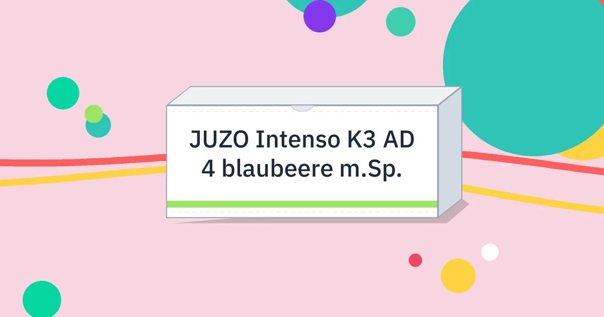 Symbolbild: Packung mit der Aufschrift JUZO Intenso K3 AD 4 blaubeere m.Sp. (PZN 18627455) – Verfügbarkeit und Bezug in Apotheken in Frankfurt am Main