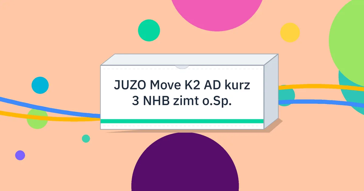 Symbolbild: Packung mit der Aufschrift JUZO Move K2 AD kurz 3 NHB zimt o.Sp. (PZN 18509388) – Verfügbarkeit und Bezug in Apotheken in Frankfurt am Main