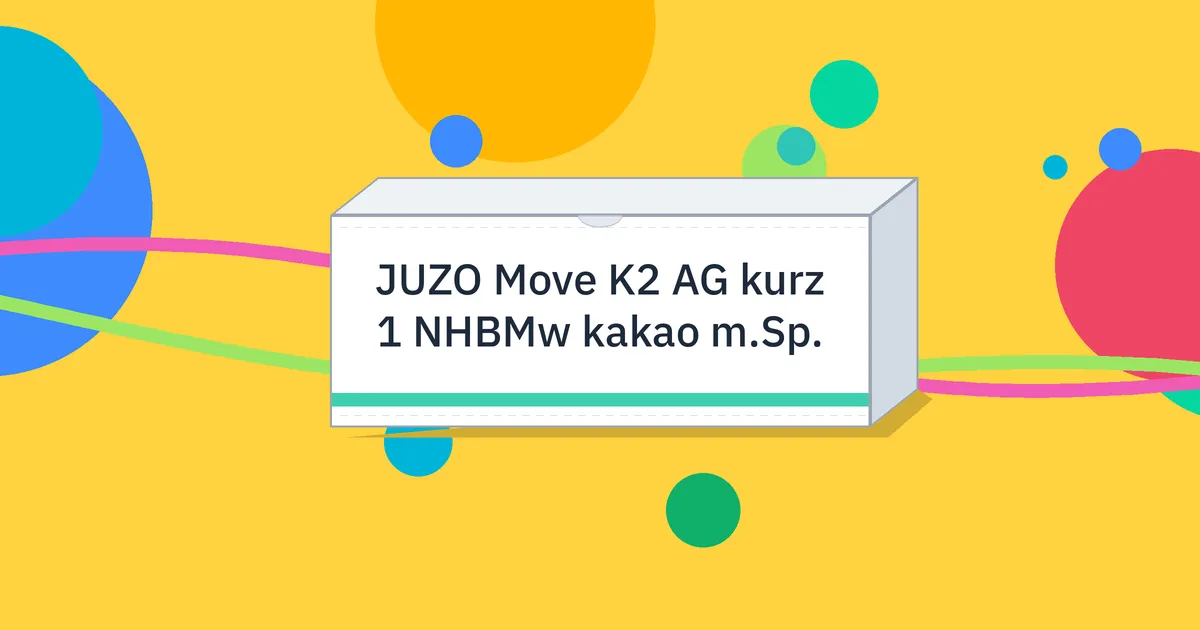 Symbolbild: Packung mit der Aufschrift JUZO Move K2 AG kurz 1 NHBMw kakao m.Sp. (PZN 18559185) – Verfügbarkeit und Bezug in Apotheken in Frankfurt am Main