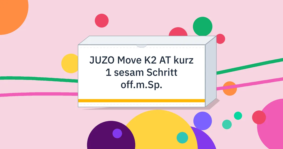 Symbolbild: Packung mit der Aufschrift JUZO Move K2 AT kurz 1 sesam Schritt off.m.Sp. (PZN 20674315) – Verfügbarkeit und Bezug in Apotheken in Frankfurt am Main