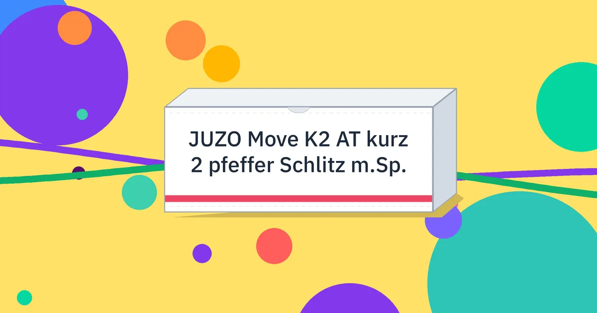 Symbolbild: Packung mit der Aufschrift JUZO Move K2 AT kurz 2 pfeffer Schlitz m.Sp. (PZN 20674723) – Verfügbarkeit und Bezug in Apotheken in Frankfurt am Main
