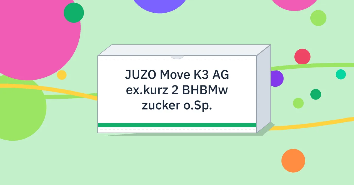 Symbolbild: Packung mit der Aufschrift JUZO Move K3 AG ex.kurz 2 BHBMw zucker o.Sp. (PZN 18586093) – Verfügbarkeit und Bezug in Apotheken in Frankfurt am Main