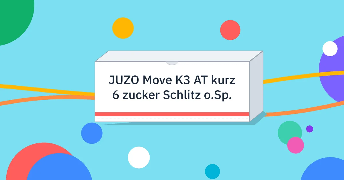 Symbolbild: Packung mit der Aufschrift JUZO Move K3 AT kurz 6 zucker Schlitz o.Sp. (PZN 20685514) – Verfügbarkeit und Bezug in Apotheken in Frankfurt am Main