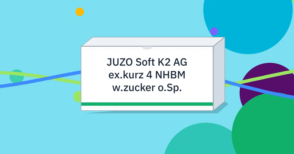 Symbolbild: Packung mit der Aufschrift JUZO Soft K2 AG ex.kurz 4 NHBM w.zucker o.Sp. (PZN 15022510) – Verfügbarkeit und Bezug in Apotheken in Frankfurt am Main