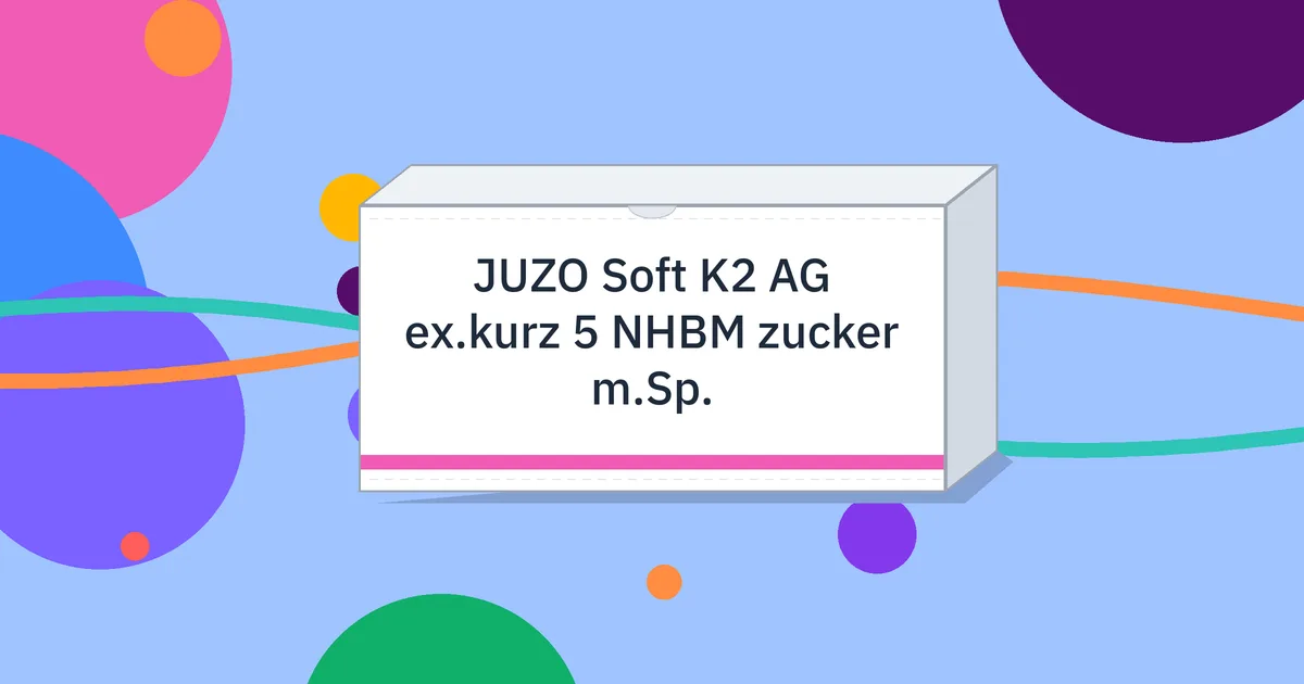 Symbolbild: Packung mit der Aufschrift JUZO Soft K2 AG ex.kurz 5 NHBM zucker m.Sp. (PZN 15022869) – Verfügbarkeit und Bezug in Apotheken in Frankfurt am Main