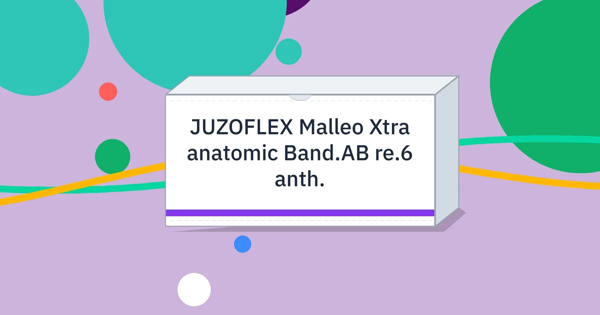 Symbolbild: Packung mit der Aufschrift JUZOFLEX Malleo Xtra anatomic Band.AB re.6 anth. (PZN 16635137) – Verfügbarkeit und Bezug in Apotheken in Frankfurt am Main