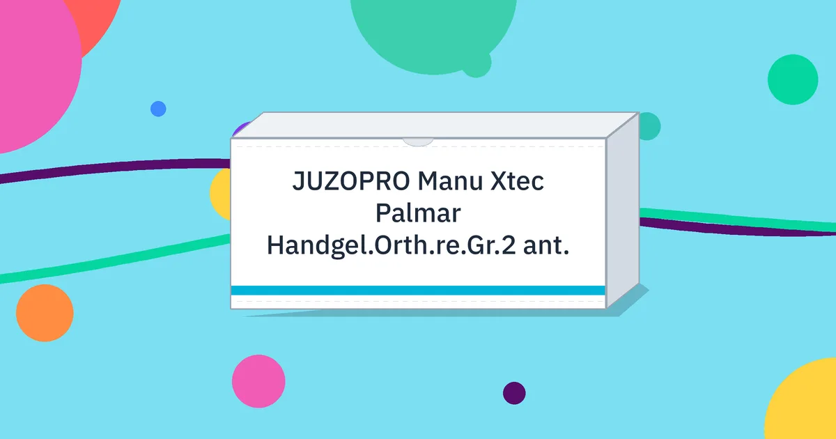 Symbolbild: Packung mit der Aufschrift JUZOPRO Manu Xtec Palmar Handgel.Orth.re.Gr.2 ant. (PZN 20052039) – Verfügbarkeit und Bezug in Apotheken in Frankfurt am Main