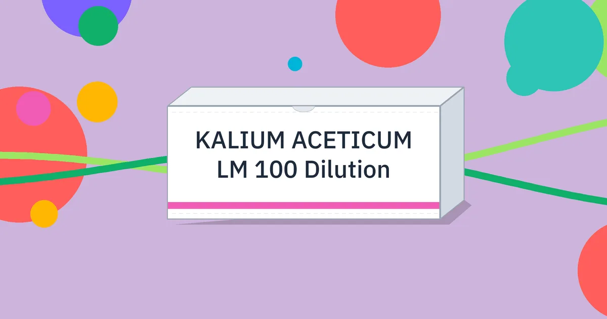 Symbolbild: Packung mit der Aufschrift KALIUM ACETICUM LM 100 Dilution (PZN 12916879) – Verfügbarkeit und Bezug in Apotheken in Frankfurt am Main