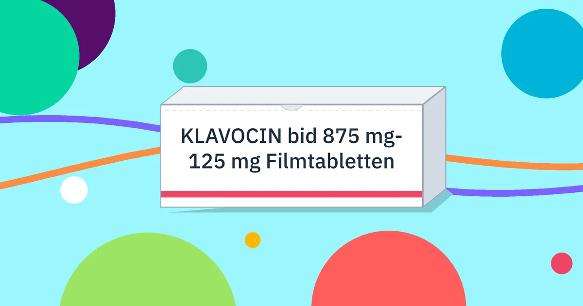 Symbolbild: Packung mit der Aufschrift KLAVOCIN bid 875 mg-125 mg Filmtabletten (PZN 20790808) – Verfügbarkeit und Bezug in Apotheken in Frankfurt am Main