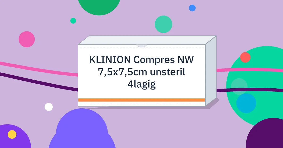 Symbolbild: Packung mit der Aufschrift KLINION Compres NW 7,5x7,5cm unsteril 4lagig (PZN 09254452) – Verfügbarkeit und Bezug in Apotheken in Frankfurt am Main