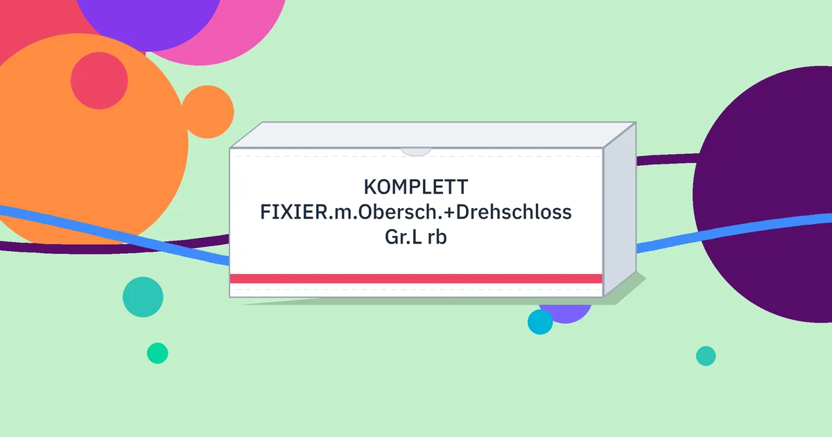 Symbolbild: Packung mit der Aufschrift KOMPLETT FIXIER.m.Obersch.+Drehschloss Gr.L rb (PZN 11573986) – Verfügbarkeit und Bezug in Apotheken in Frankfurt am Main