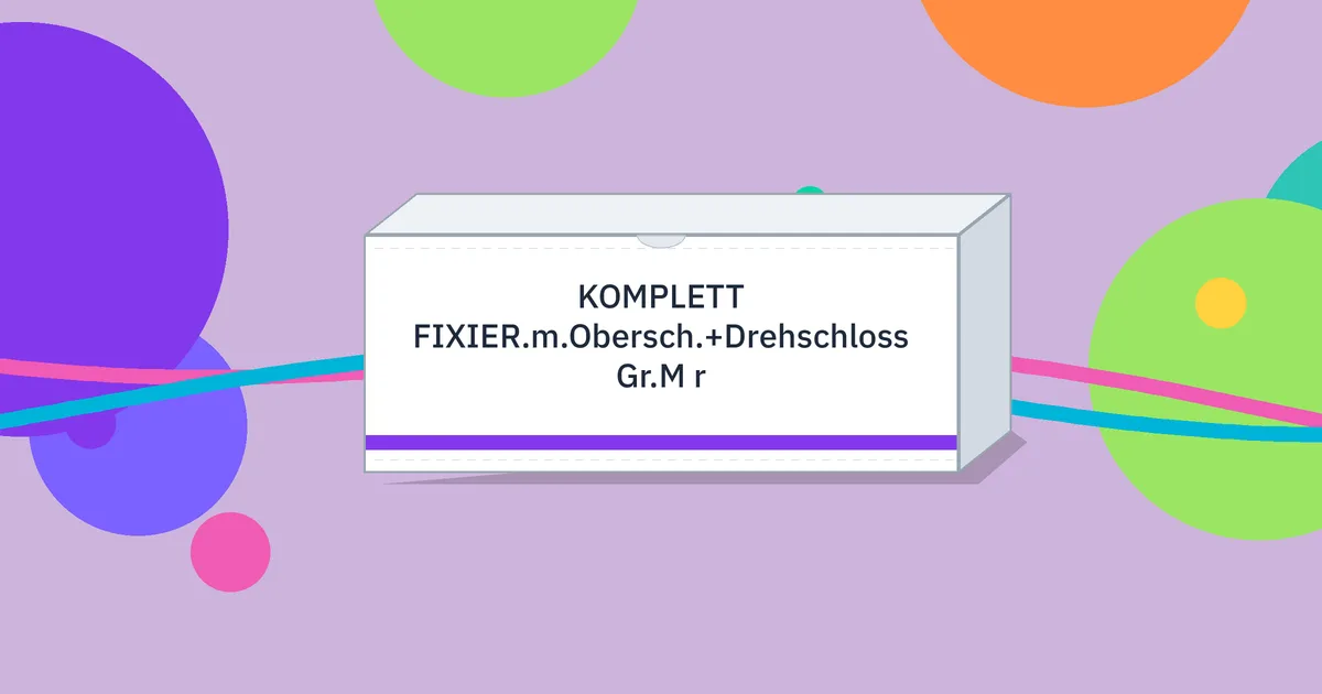 Symbolbild: Packung mit der Aufschrift KOMPLETT FIXIER.m.Obersch.+Drehschloss Gr.M r (PZN 11573934) – Verfügbarkeit und Bezug in Apotheken in Frankfurt am Main