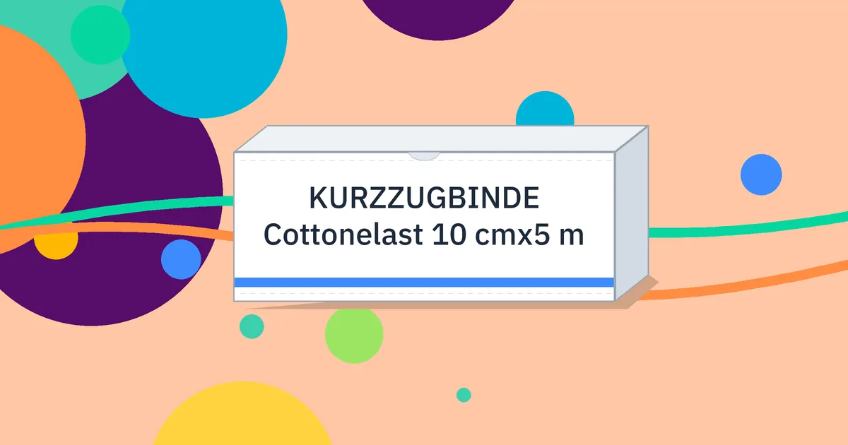 Symbolbild: Packung mit der Aufschrift KURZZUGBINDE Cottonelast 10 cmx5 m (PZN 01601196) – Verfügbarkeit und Bezug in Apotheken in Frankfurt am Main