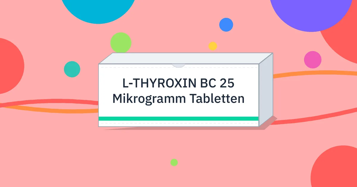 Symbolbild: Packung mit der Aufschrift L-THYROXIN BC 25 Mikrogramm Tabletten (PZN 17627588) – Verfügbarkeit und Bezug in Apotheken in Frankfurt am Main