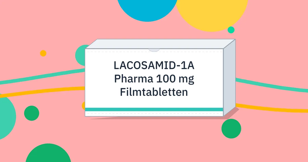 Symbolbild: Packung mit der Aufschrift LACOSAMID-1A Pharma 100 mg Filmtabletten (PZN 15235708) – Verfügbarkeit und Bezug in Apotheken in Frankfurt am Main