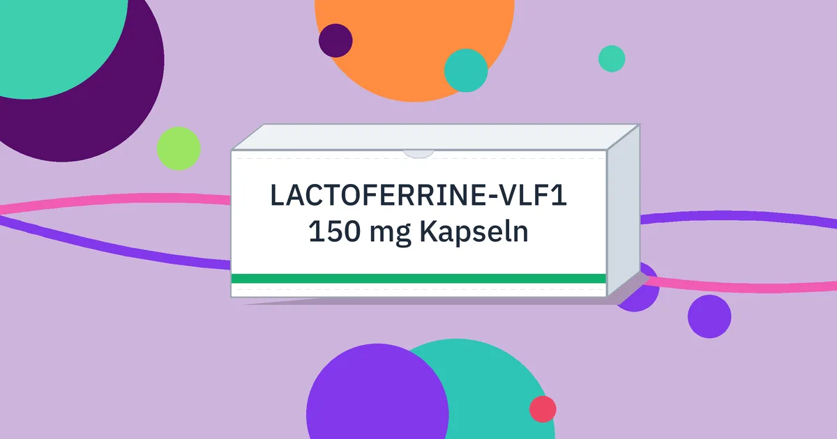Symbolbild: Packung mit der Aufschrift LACTOFERRINE-VLF1 150 mg Kapseln (PZN 19745932) – Verfügbarkeit und Bezug in Apotheken in Frankfurt am Main