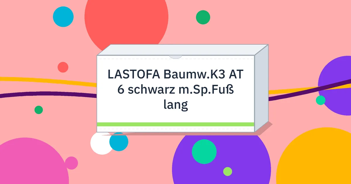 Symbolbild: Packung mit der Aufschrift LASTOFA Baumw.K3 AT 6 schwarz m.Sp.Fuß lang (PZN 01957757) – Verfügbarkeit und Bezug in Apotheken in Frankfurt am Main