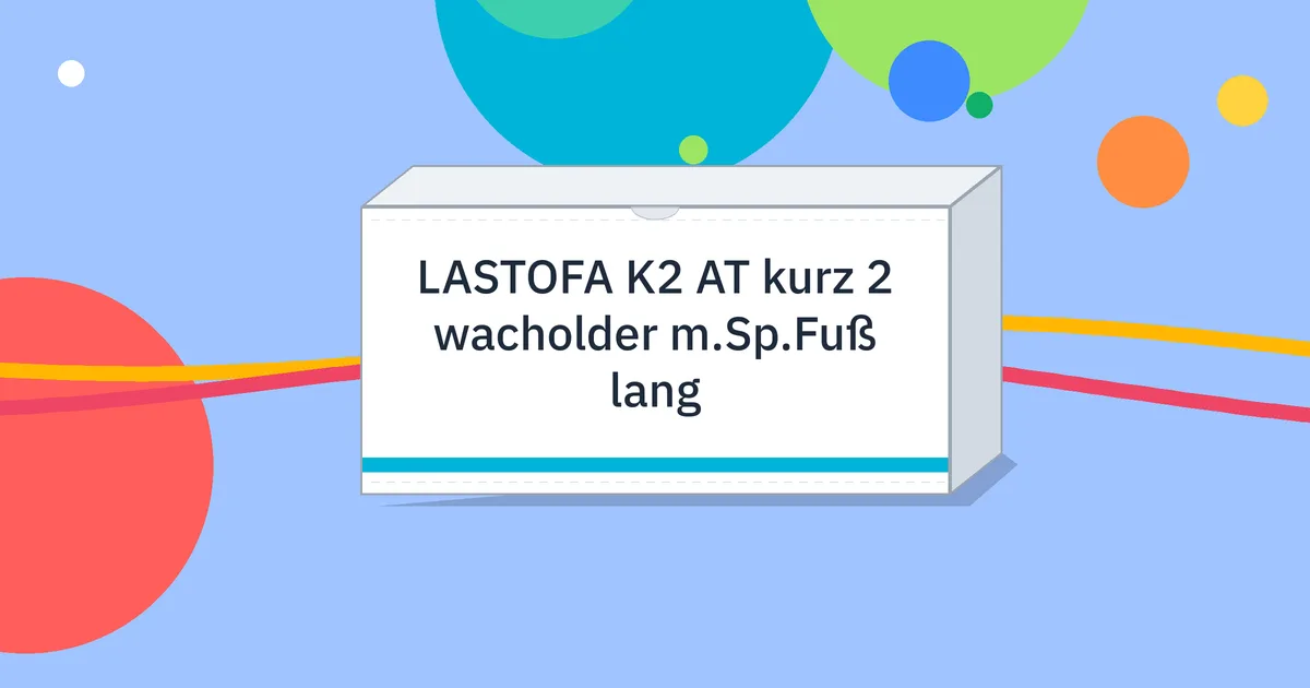Symbolbild: Packung mit der Aufschrift LASTOFA K2 AT kurz 2 wacholder m.Sp.Fuß lang (PZN 13808695) – Verfügbarkeit und Bezug in Apotheken in Frankfurt am Main