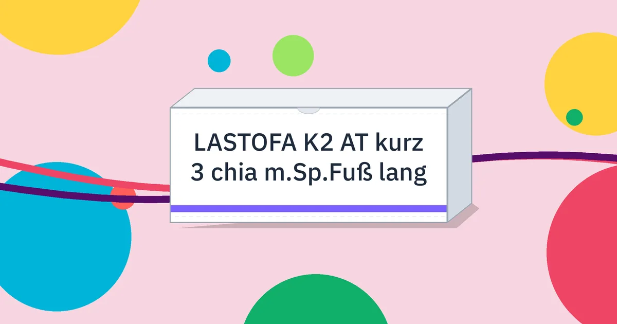 Symbolbild: Packung mit der Aufschrift LASTOFA K2 AT kurz 3 chia m.Sp.Fuß lang (PZN 13808927) – Verfügbarkeit und Bezug in Apotheken in Frankfurt am Main