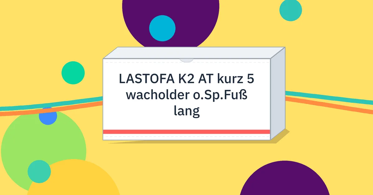Symbolbild: Packung mit der Aufschrift LASTOFA K2 AT kurz 5 wacholder o.Sp.Fuß lang (PZN 14151843) – Verfügbarkeit und Bezug in Apotheken in Frankfurt am Main