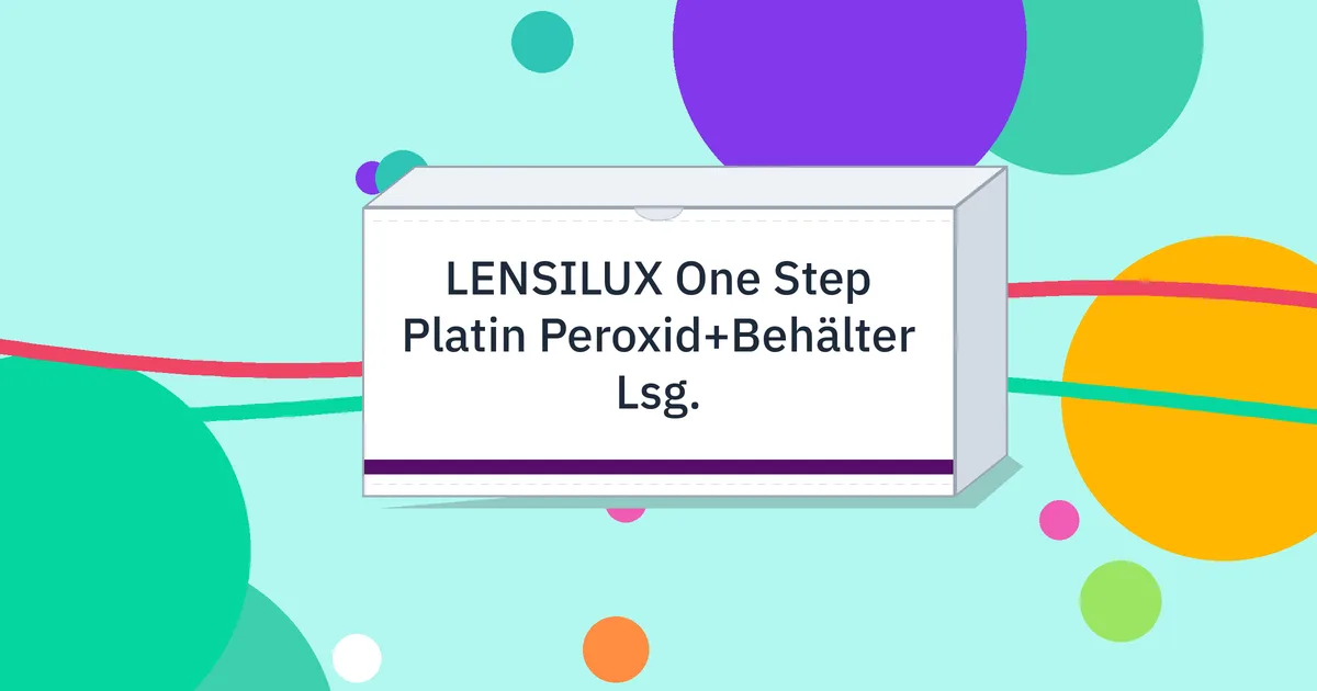 Symbolbild: Packung mit der Aufschrift LENSILUX One Step Platin Peroxid+Behälter Lsg. (PZN 10098922) – Verfügbarkeit und Bezug in Apotheken in Frankfurt am Main