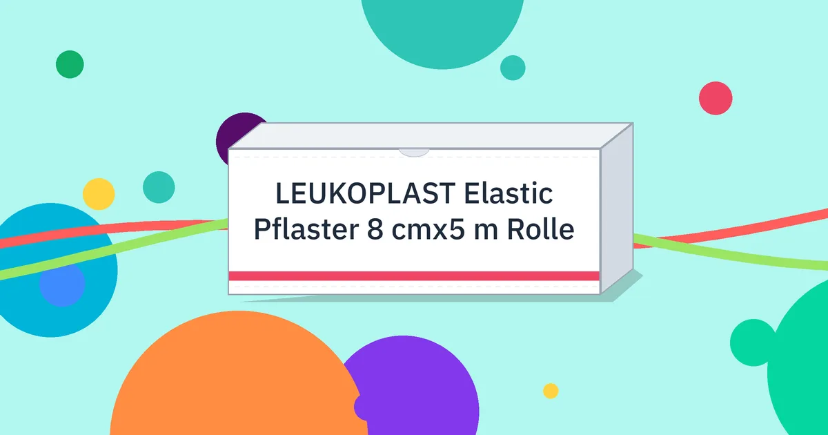 Symbolbild: Packung mit der Aufschrift LEUKOPLAST Elastic Pflaster 8 cmx5 m Rolle (PZN 14061956) – Verfügbarkeit und Bezug in Apotheken in Frankfurt am Main