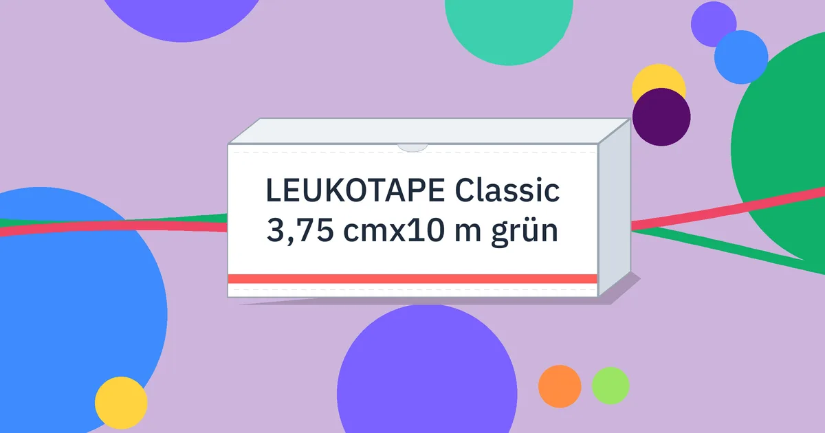 Symbolbild: Packung mit der Aufschrift LEUKOTAPE Classic 3,75 cmx10 m grün (PZN 00669542) – Verfügbarkeit und Bezug in Apotheken in Frankfurt am Main
