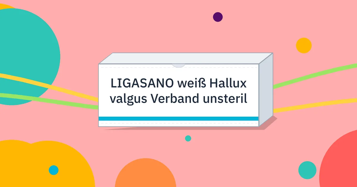 Symbolbild: Packung mit der Aufschrift LIGASANO weiß Hallux valgus Verband unsteril (PZN 17250971) – Verfügbarkeit und Bezug in Apotheken in Frankfurt am Main