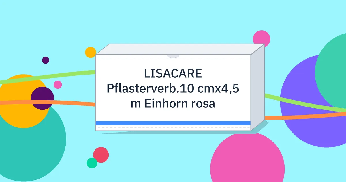 Symbolbild: Packung mit der Aufschrift LISACARE Pflasterverb.10 cmx4,5 m Einhorn rosa (PZN 17893410) – Verfügbarkeit und Bezug in Apotheken in Frankfurt am Main