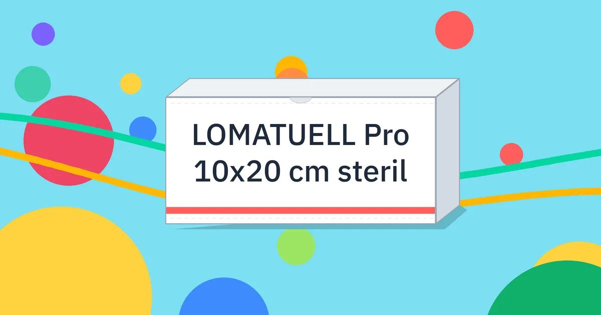 Symbolbild: Packung mit der Aufschrift LOMATUELL Pro 10x20 cm steril (PZN 17276893) – Verfügbarkeit und Bezug in Apotheken in Frankfurt am Main