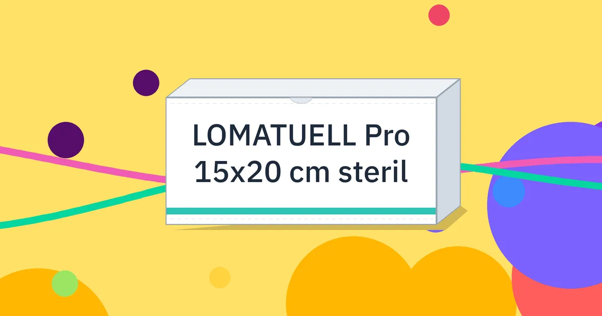 Symbolbild: Packung mit der Aufschrift LOMATUELL Pro 15x20 cm steril (PZN 19117236) – Verfügbarkeit und Bezug in Apotheken in Frankfurt am Main