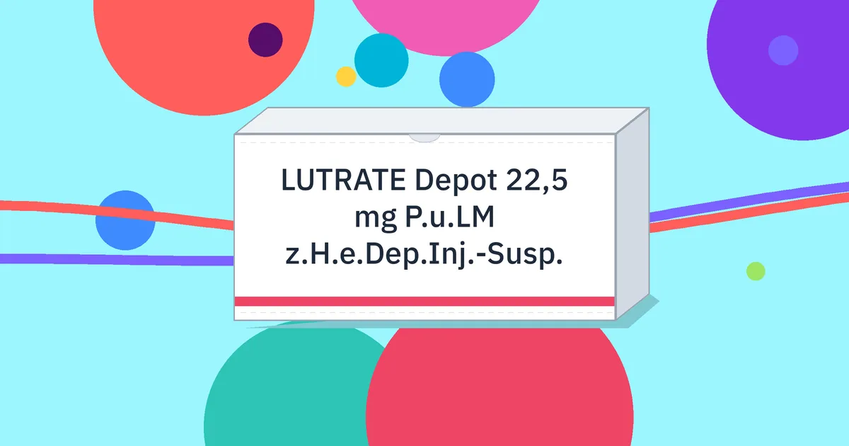 Symbolbild: Packung mit der Aufschrift LUTRATE Depot 22,5 mg P.u.LM z.H.e.Dep.Inj.-Susp. (PZN 17991383) – Verfügbarkeit und Bezug in Apotheken in Frankfurt am Main