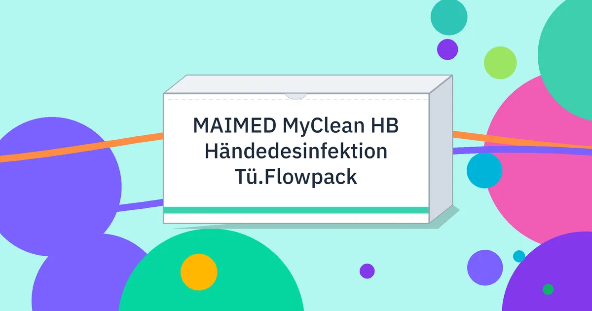 Symbolbild: Packung mit der Aufschrift MAIMED MyClean HB Händedesinfektion Tü.Flowpack (PZN 20086328) – Verfügbarkeit und Bezug in Apotheken in Frankfurt am Main