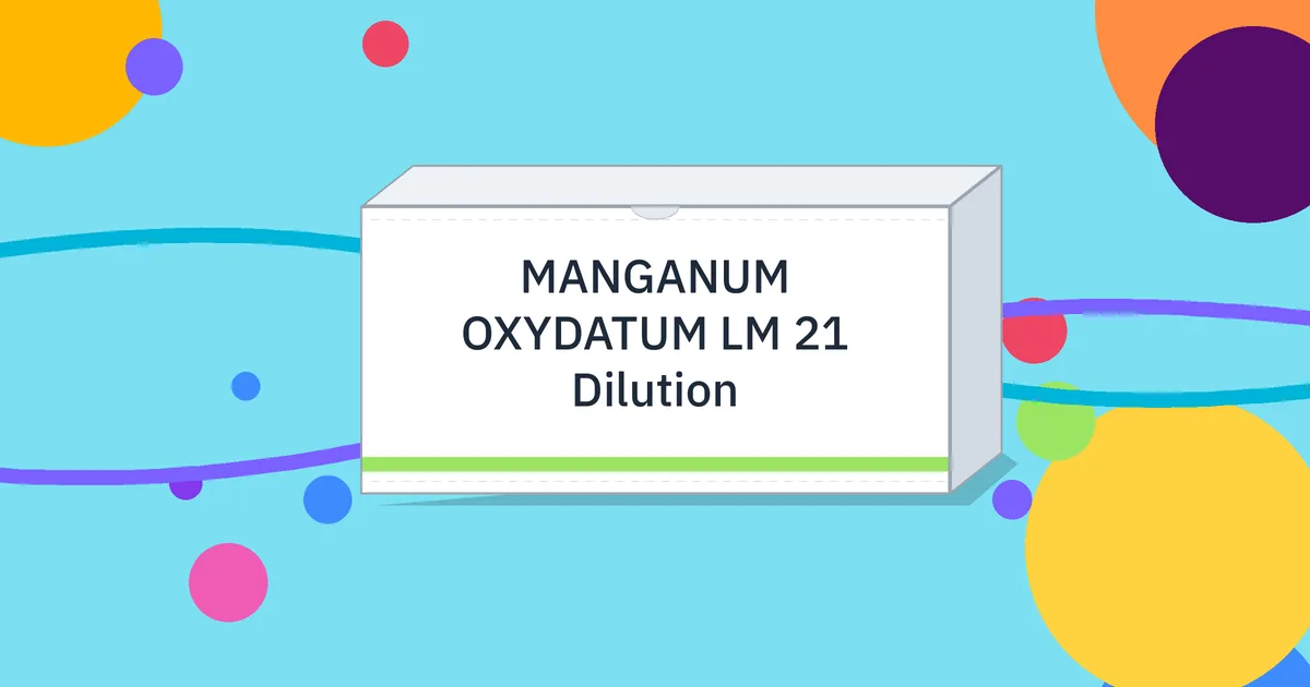 Symbolbild: Packung mit der Aufschrift MANGANUM OXYDATUM LM 21 Dilution (PZN 12944723) – Verfügbarkeit und Bezug in Apotheken in Frankfurt am Main