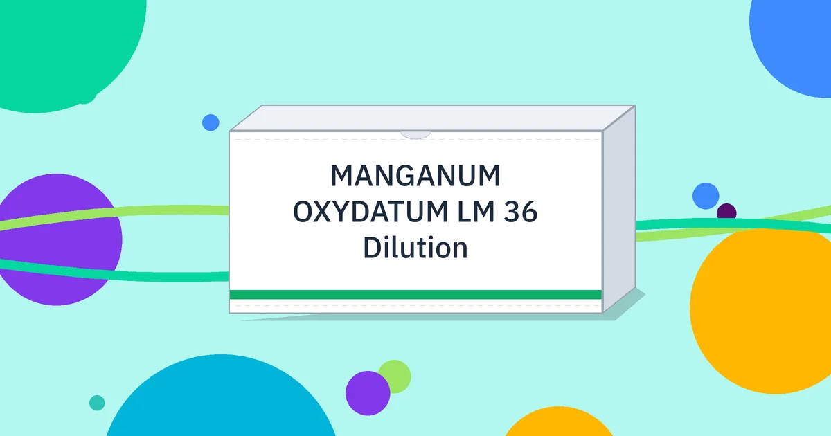 Symbolbild: Packung mit der Aufschrift MANGANUM OXYDATUM LM 36 Dilution (PZN 12944864) – Verfügbarkeit und Bezug in Apotheken in Frankfurt am Main