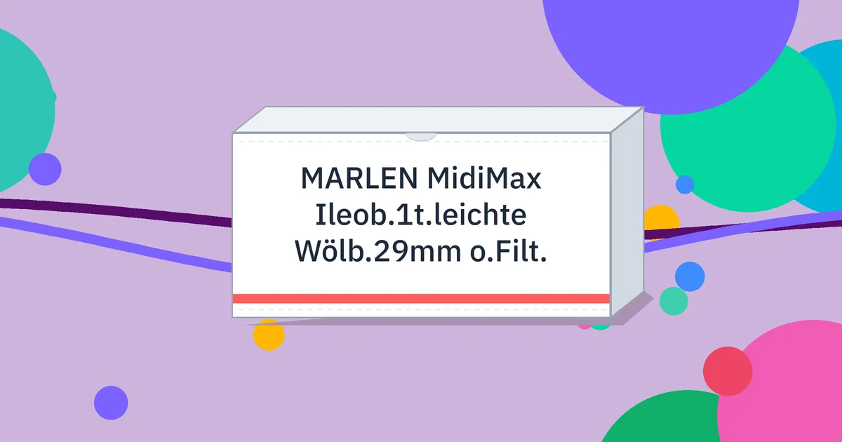 Symbolbild: Packung mit der Aufschrift MARLEN MidiMax Ileob.1t.leichte Wölb.29mm o.Filt. (PZN 16658517) – Verfügbarkeit und Bezug in Apotheken in Frankfurt am Main