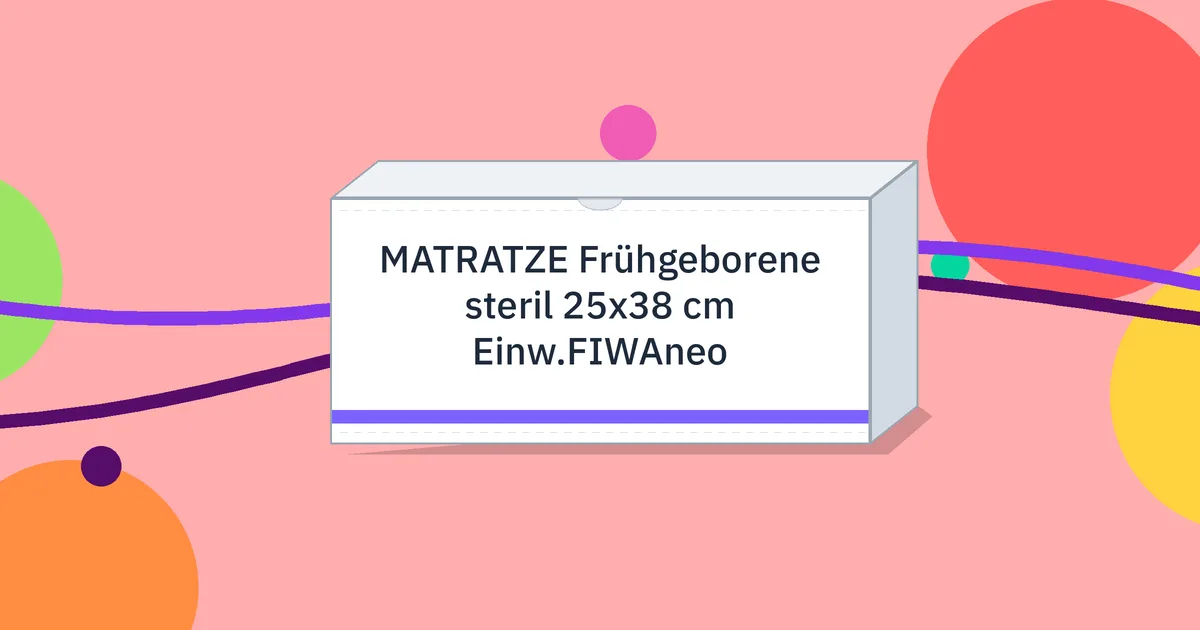 Symbolbild: Packung mit der Aufschrift MATRATZE Frühgeborene steril 25x38 cm Einw.FIWAneo (PZN 12726564) – Verfügbarkeit und Bezug in Apotheken in Frankfurt am Main