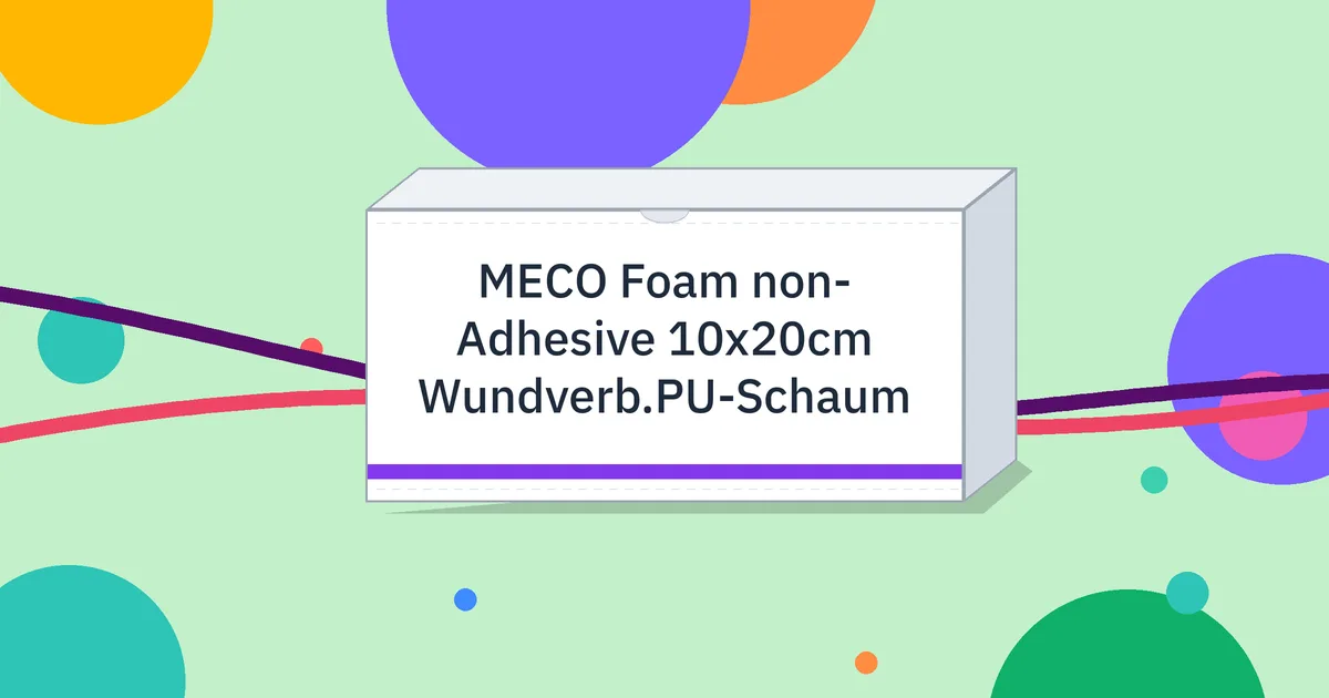 Symbolbild: Packung mit der Aufschrift MECO Foam non-Adhesive 10x20cm Wundverb.PU-Schaum (PZN 17836085) – Verfügbarkeit und Bezug in Apotheken in Frankfurt am Main