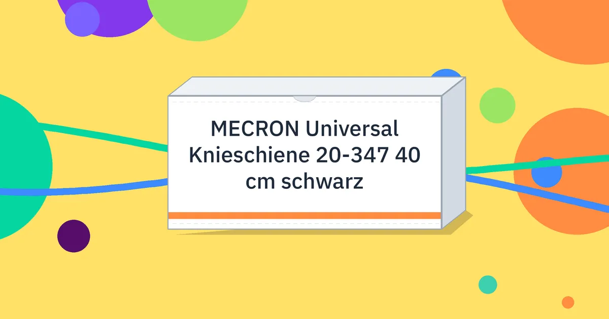 Symbolbild: Packung mit der Aufschrift MECRON Universal Knieschiene 20-347 40 cm schwarz (PZN 02908620) – Verfügbarkeit und Bezug in Apotheken in Frankfurt am Main