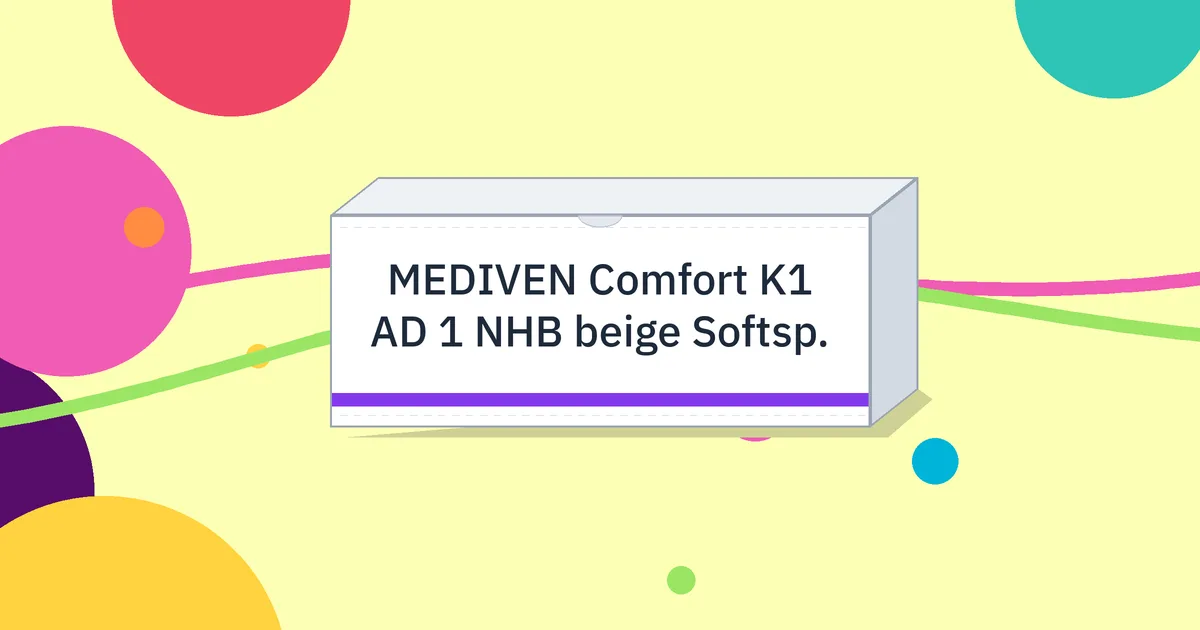 Symbolbild: Packung mit der Aufschrift MEDIVEN Comfort K1 AD 1 NHB beige Softsp. (PZN 14560760) – Verfügbarkeit und Bezug in Apotheken in Frankfurt am Main