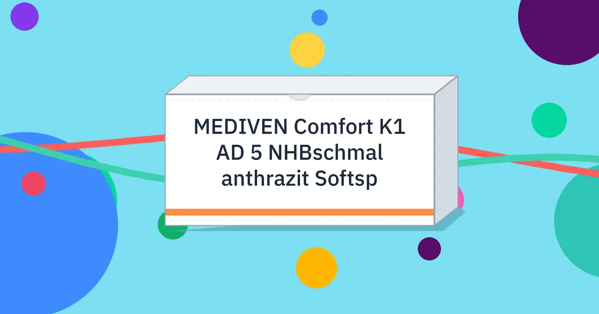 Symbolbild: Packung mit der Aufschrift MEDIVEN Comfort K1 AD 5 NHBschmal anthrazit Softsp (PZN 14561334) – Verfügbarkeit und Bezug in Apotheken in Frankfurt am Main
