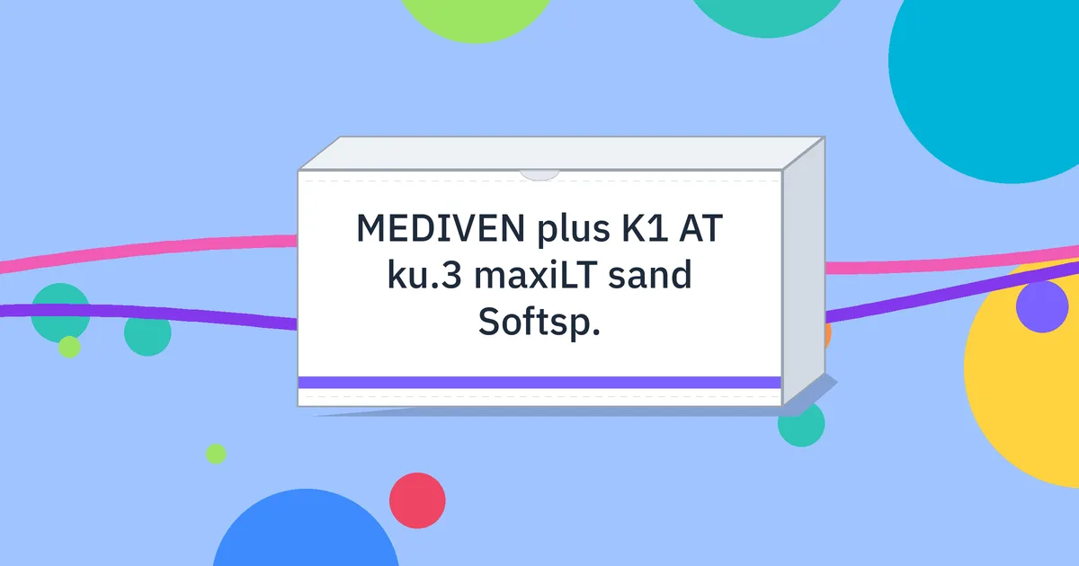 Symbolbild: Packung mit der Aufschrift MEDIVEN plus K1 AT ku.3 maxiLT sand Softsp. (PZN 18942872) – Verfügbarkeit und Bezug in Apotheken in Frankfurt am Main